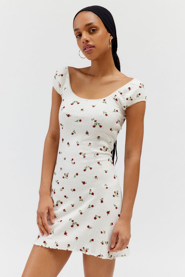 Daisy Street Ditsy Floral Pointelle Mini Dress | Urban Outfitters