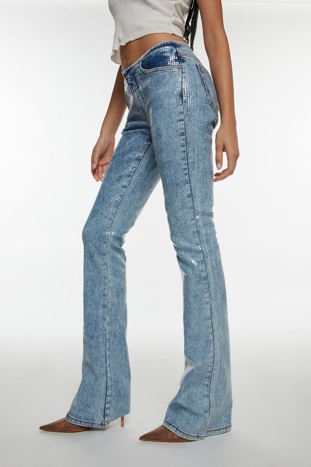 Diesel D-Shark Slim Flared Sequin Coated Jean | Urban Outfitters