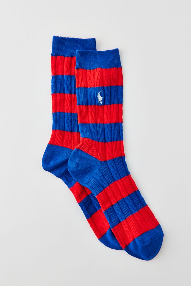 Polo Ralph Lauren Rugby Stripe Cable-Knit Crew Sock | Urban Outfitters
