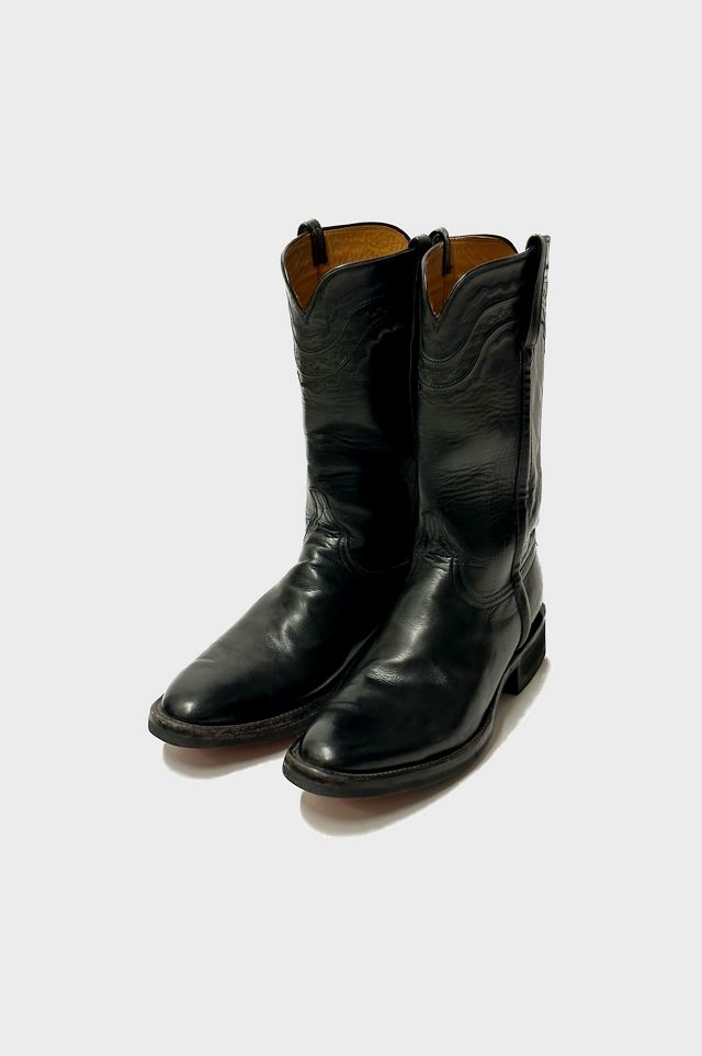 Vintage 1990’s Lucchese USA Embroidered Black Roper Style Cowboy Boot ...