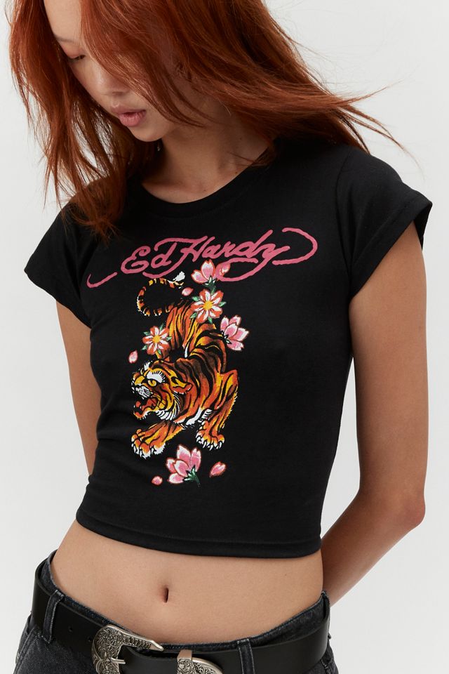 Ed Hardy Floral Tiger Baby Tee | Urban Outfitters