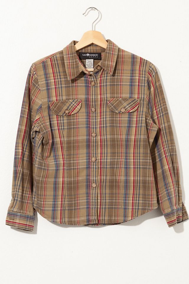 Vintage 1990s Distressed Plaid Cotton Long Sleeve Work Shirt | Urban ...