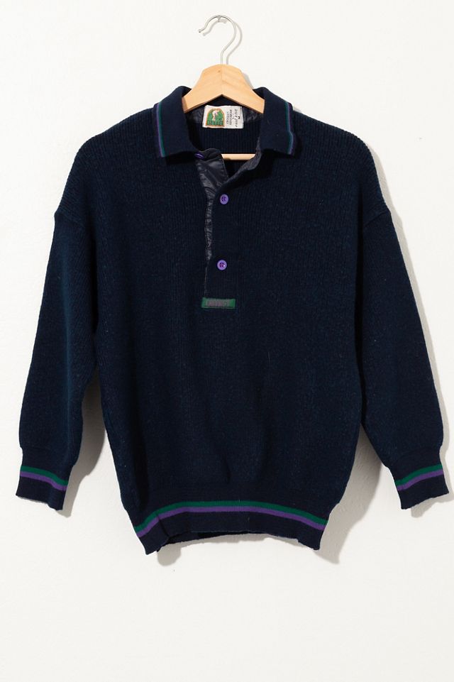Vintage 1980s Navy Blue Striped Croquet Wool Sweater | Urban Outfitters