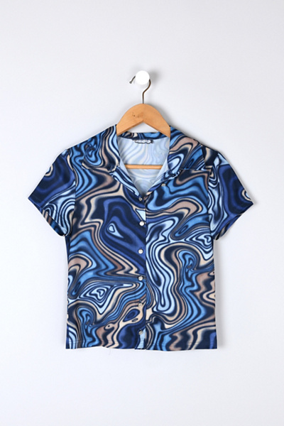 Vintage Y2k Blue Swirl Printed Top | Urban Outfitters