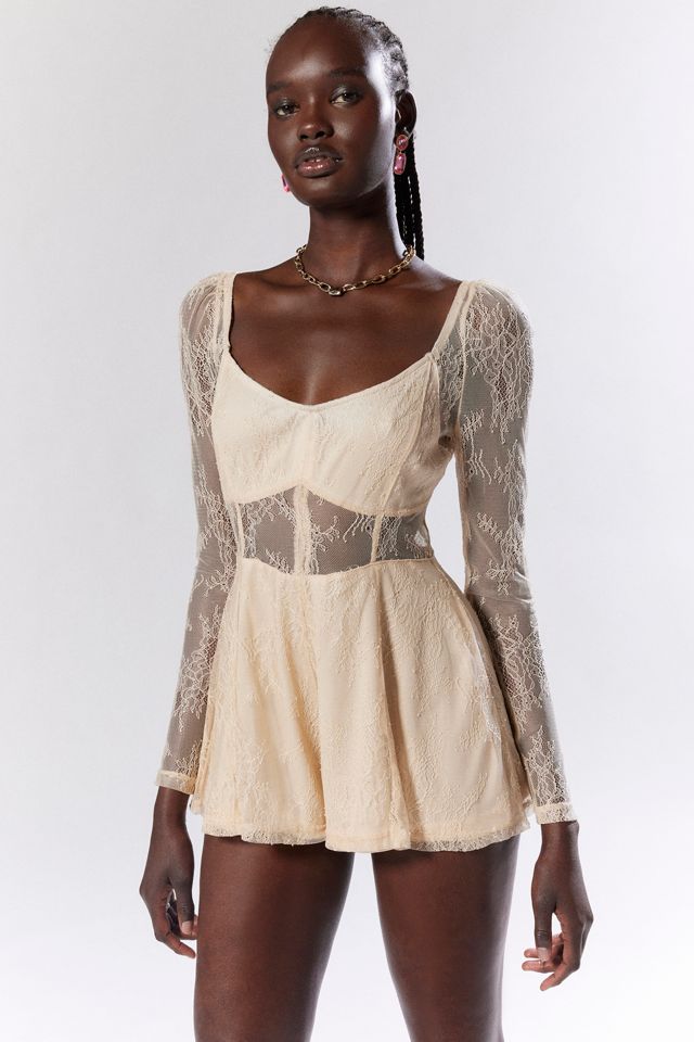 Glamorous Semi-Sheer Lace Romper | Urban Outfitters