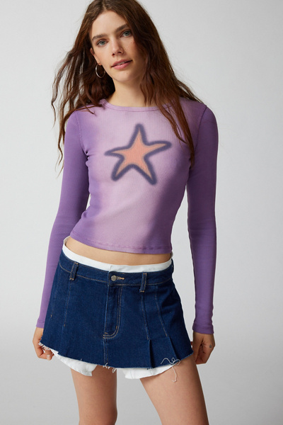 Star Icon Acid Washed Long Sleeve Baby Tee | Urban Outfitters