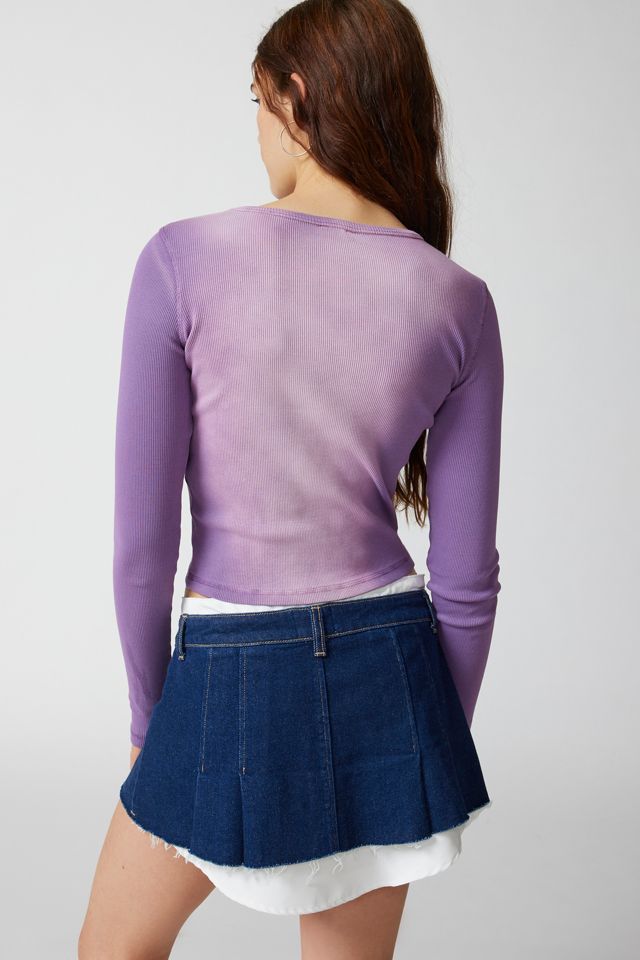 Star Icon Acid Washed Long Sleeve Baby Tee | Urban Outfitters