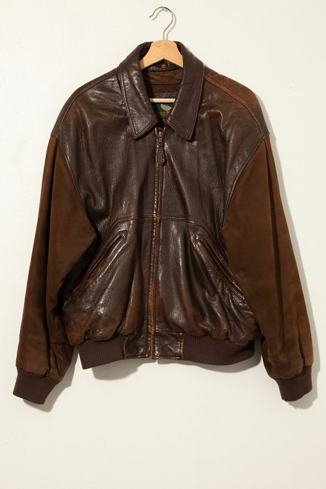 Vintage 1990s Distressed Brown Leather Bomber Jacket | Urban Outfitters