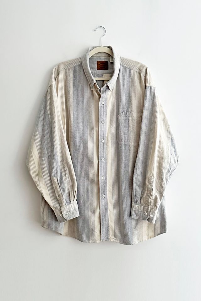 Vintage Grey Cream Striped Flannel Shirt | Urban Outfitters