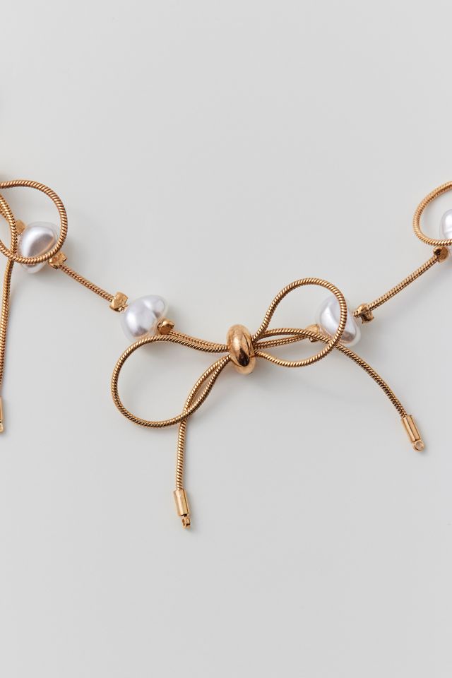 Mini Bow Pearl Chain Necklace | Urban Outfitters