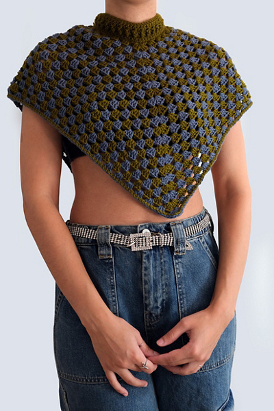 MARVES new york Crochet Cabrini Cropped Poncho | Urban Outfitters