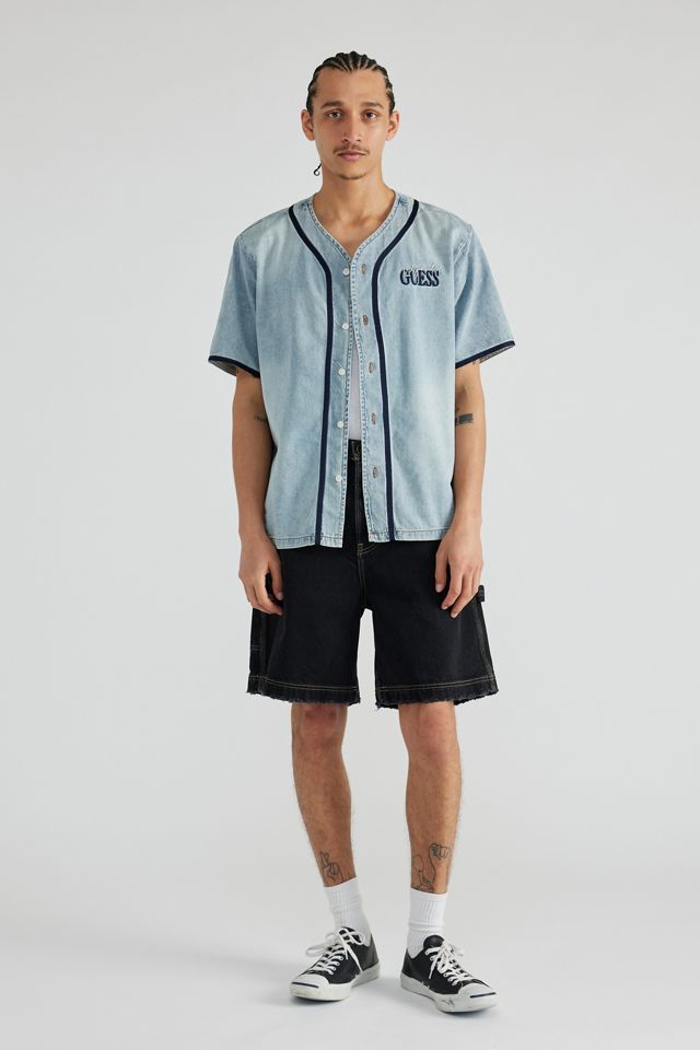 GUESS ORIGINALS Short Sleeve Denim Baseball Shirt | Urban Outfitters
