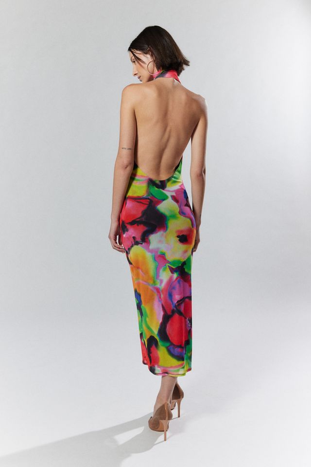 AFRM Olympia Backless Mesh Halter Dress | Urban Outfitters