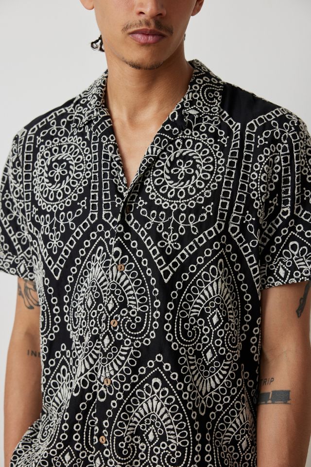 Raga Man Aarush Embroidered Short Sleeve Button-Down Shirt | Urban ...
