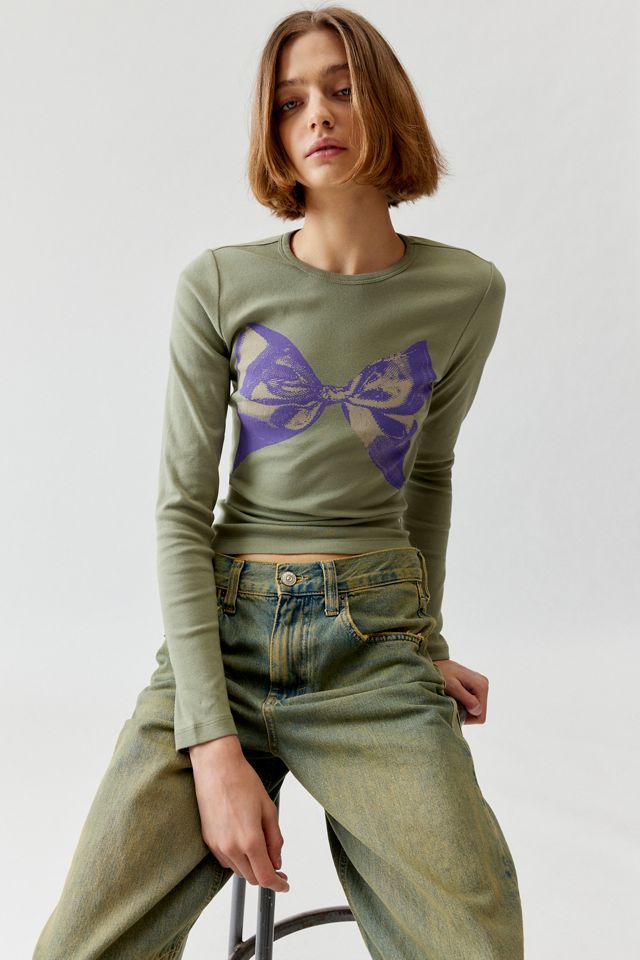 Sweet Bow Long Sleeve Baby Tee | Urban Outfitters Canada