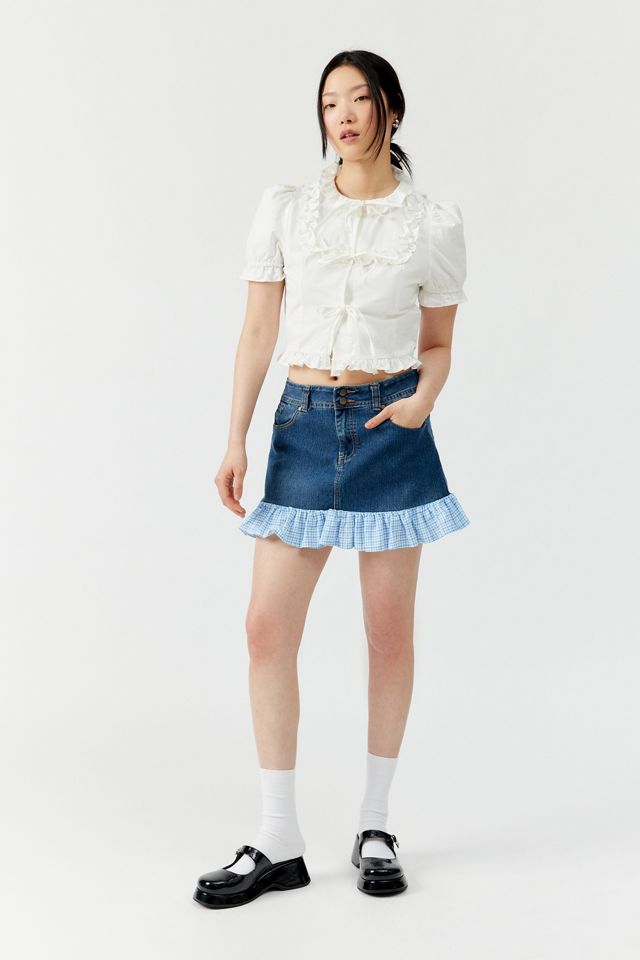 Urban Renewal Remade Checkered Ruffle Denim Mini Skirt | Urban ...