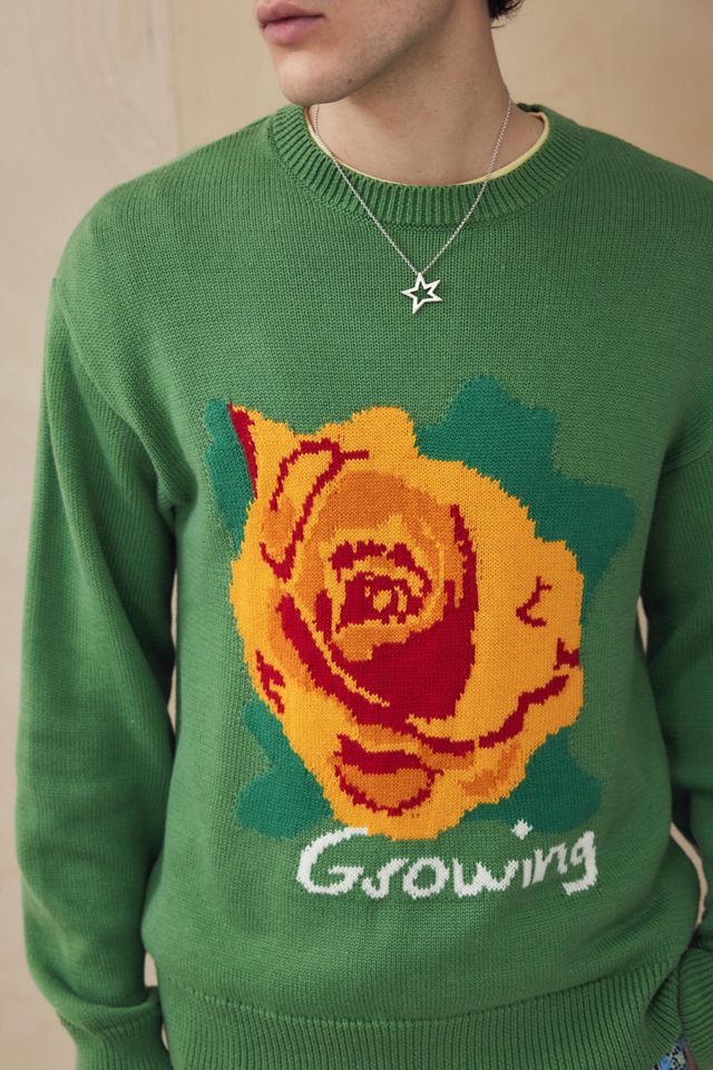UO Green Growing Rose Sweater | Urban Outfitters
