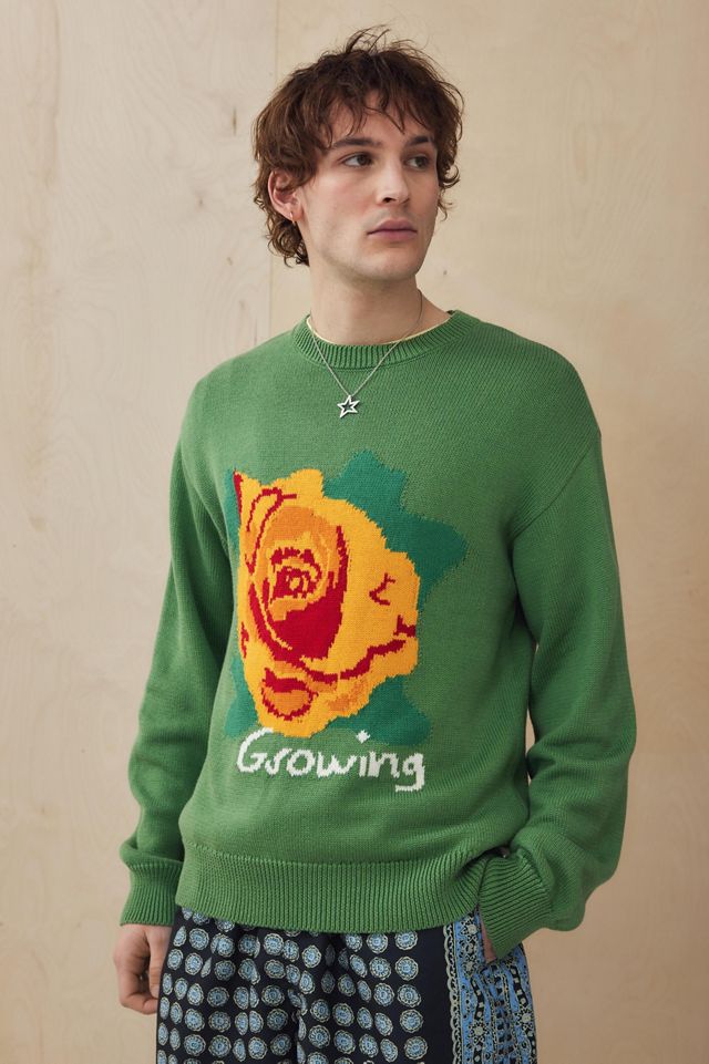 UO Green Growing Rose Sweater | Urban Outfitters