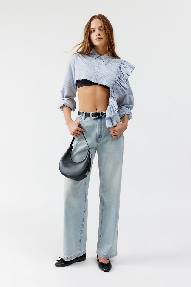 Urban Renewal Remade Side Ruffle Cropped Button-Down Top | Urban Outfitters