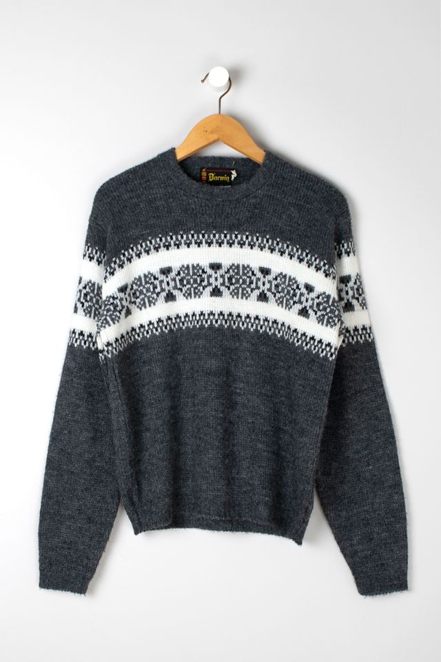 Vintage 1950s Dark Grey Fair Isle Sweater | Urban Outfitters