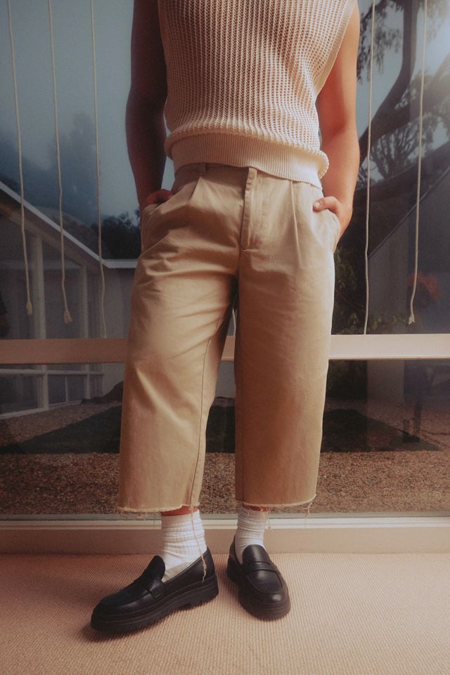 Urban Renewal Remade Long Line Cropped Raw Cut Hem Khaki Pant | Urban ...