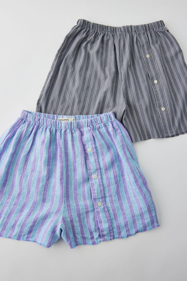 Urban Renewal Remade Striped Raw Cut Hem Boxer Short | Urban Outfitters