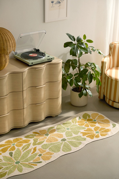Ravena Floral Shaped Brushed Rug | Urban Outfitters