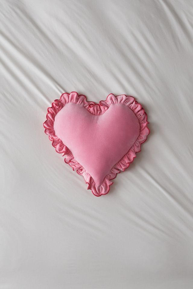 Ruffle Heart Velvet Throw Pillow | Urban Outfitters