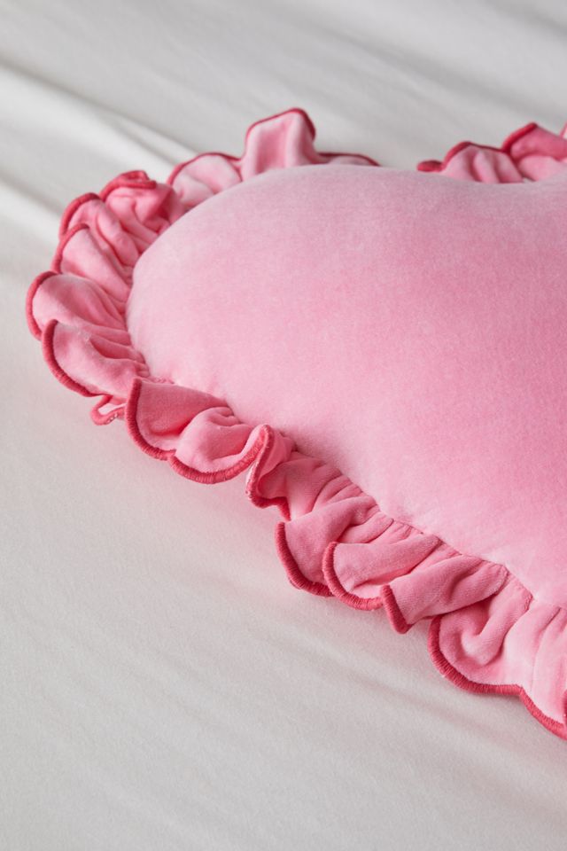 Ruffle Heart Velvet Throw Pillow | Urban Outfitters