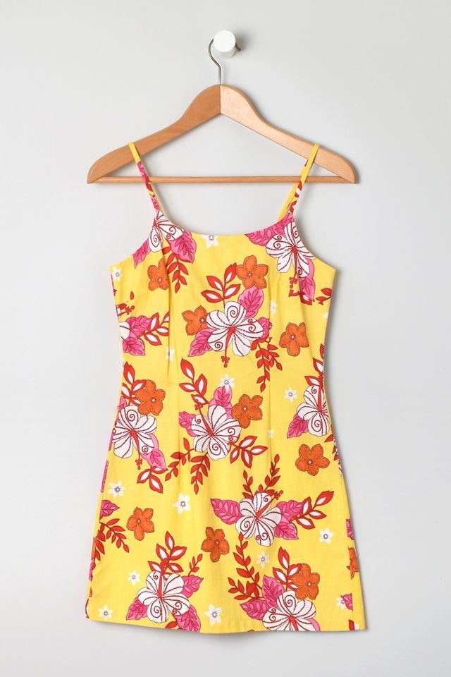 Vintage Y2k Yellow & Pink Tropical Mini Dress | Urban Outfitters