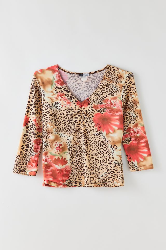 Vintage Floral & Leopard Print Long Sleeve Top | Urban Outfitters Canada