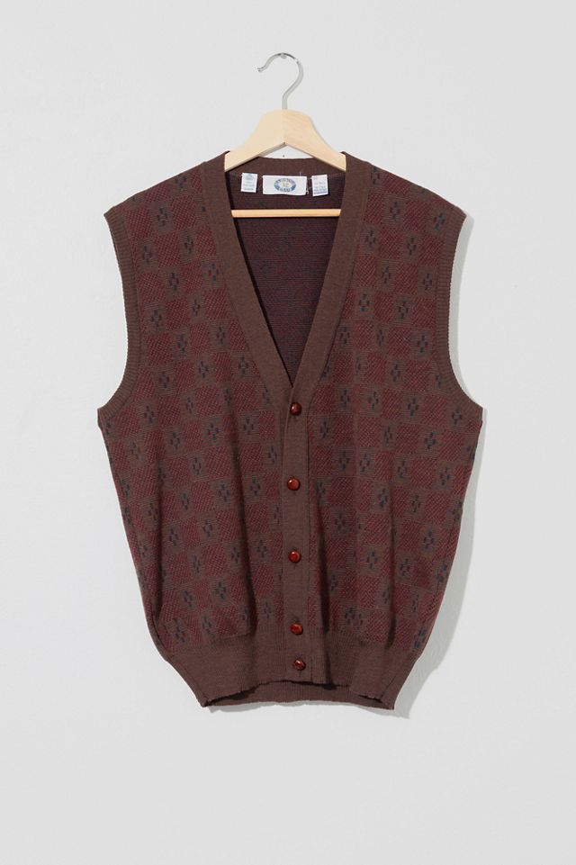 Vintage 1990s Virgin Wool Brown Red Button Up Sweater Vest Made in ...