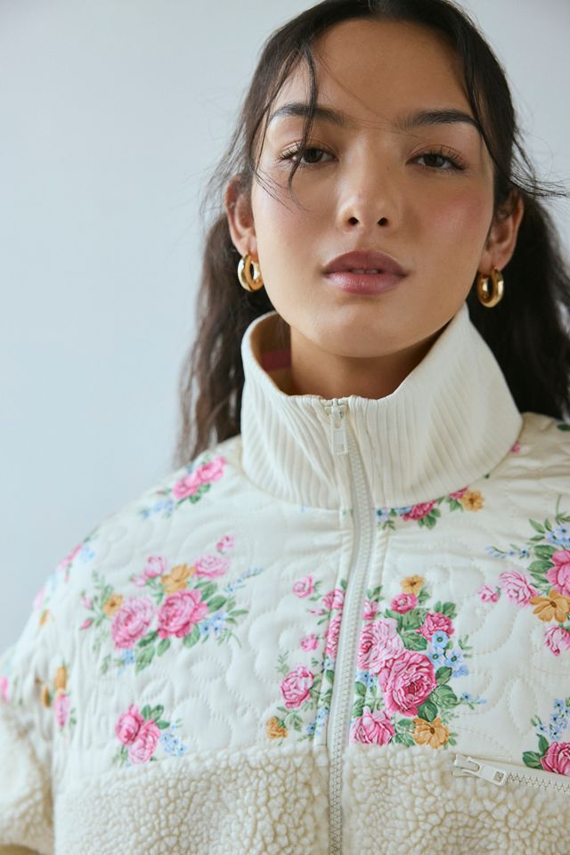 For Love & Lemons Sadie Floral Quilted And Fleece Zip-Up Jacket | Urban ...