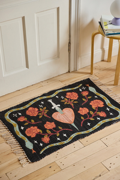 Amora Rose Printed Rag Rug | Urban Outfitters