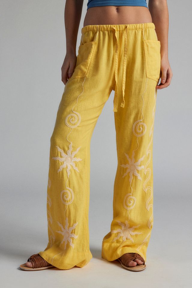 UO Amelie Embroidered Linen Pant | Urban Outfitters