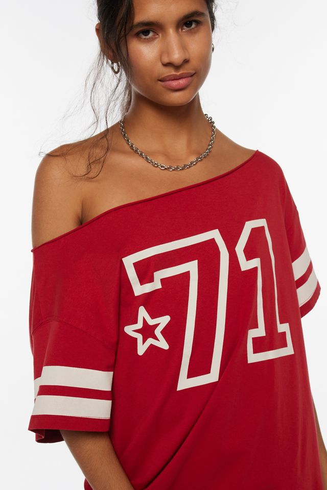 71 Jersey Graphic Off-The-Shoulder T-Shirt Dress | Urban Outfitters