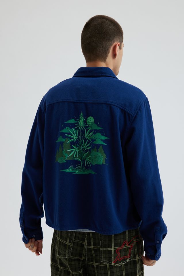 BDG Graphic Print Cropped Long Sleeve Flannel Shirt | Urban Outfitters