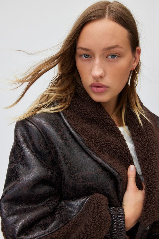 BLANKNYC Sweet Talker Faux Leather and Piled Fleece Aviator Jacket ...