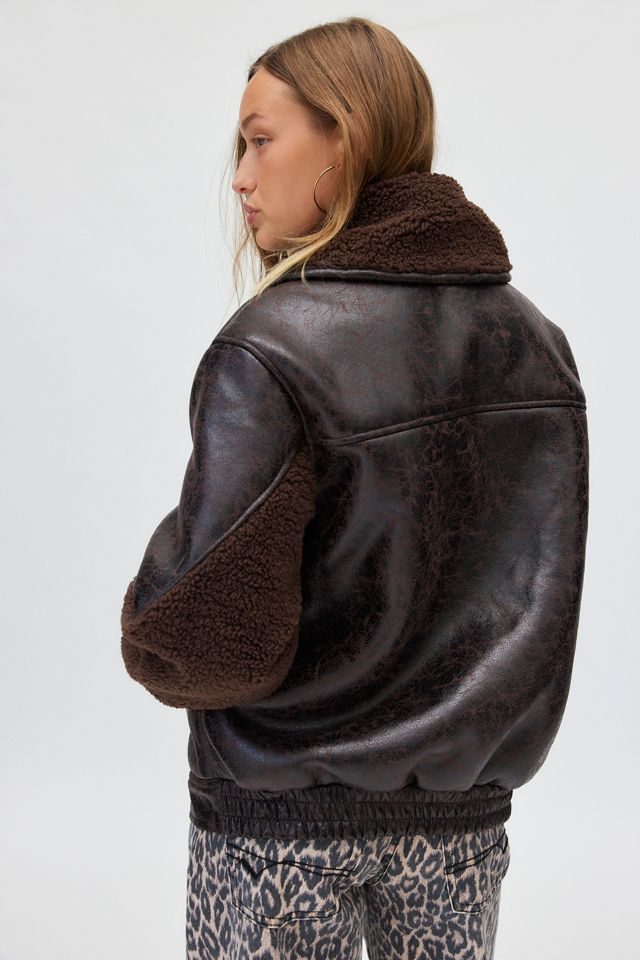 BLANKNYC Sweet Talker Faux Leather and Piled Fleece Aviator Jacket ...