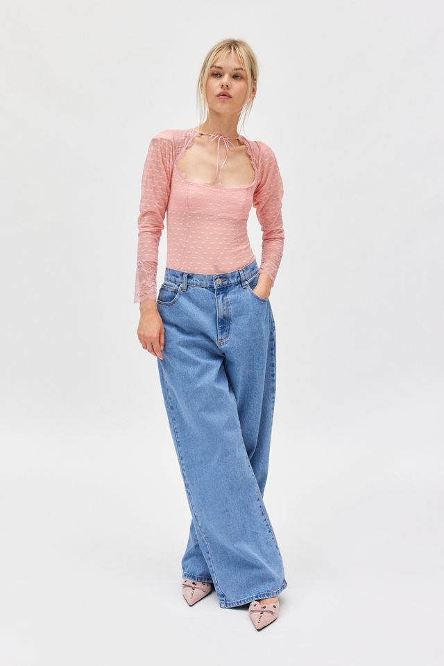 Mucci Rimmi Sheer Mesh Tie Front Bodysuit | Urban Outfitters