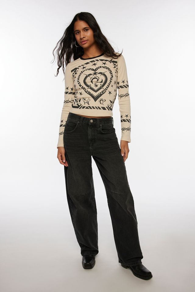 Heart Tattoo Graphic Long Sleeve Ringer Tee | Urban Outfitters