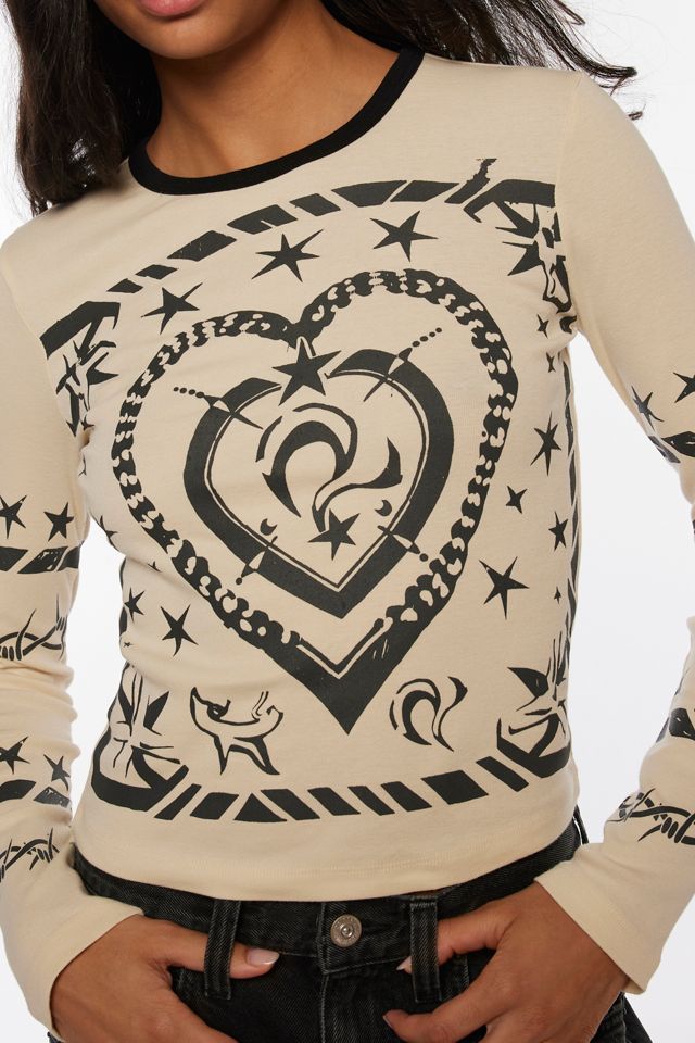 Heart Tattoo Graphic Long Sleeve Ringer Tee | Urban Outfitters