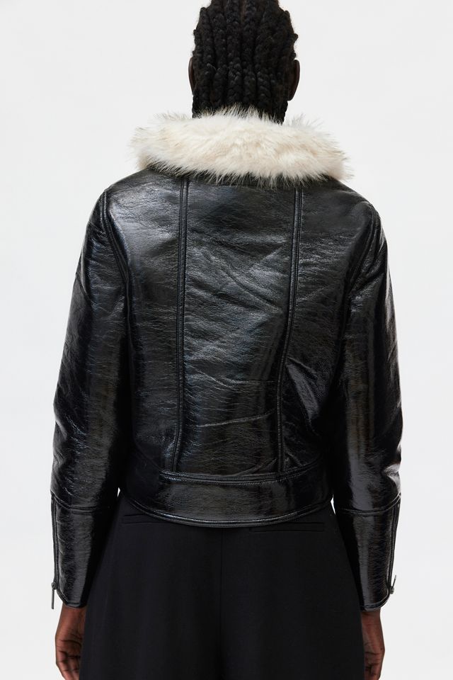 Unreal Fur Wet Look Aviator Jacket | Urban Outfitters
