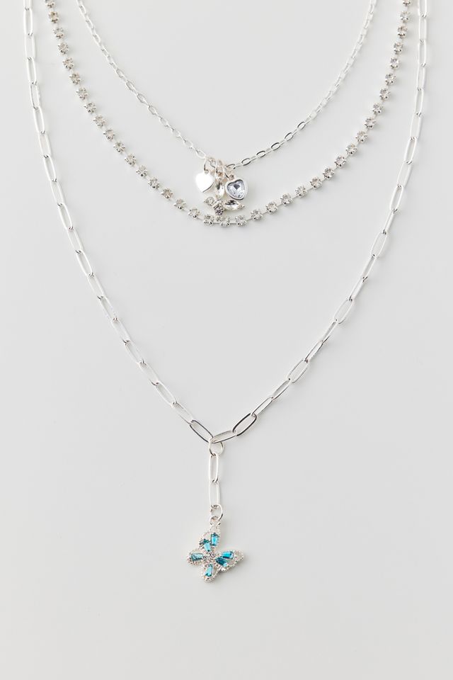 Rhinestone Butterfly Layered Necklace | Urban Outfitters