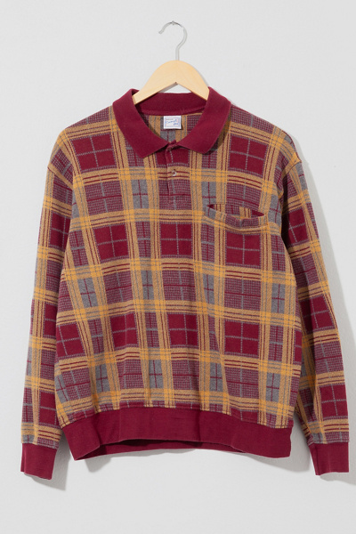Vintage 1980s Red Tan Plaid Pullover Collared Sweater | Urban Outfitters