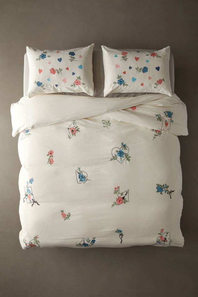 Flower Cards Embroidered Duvet Cover | Urban Outfitters