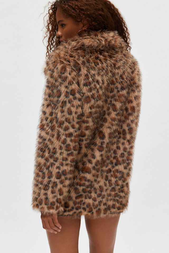 Silence + Noise Stacey Cheetah Faux Fur Overcoat | Urban Outfitters