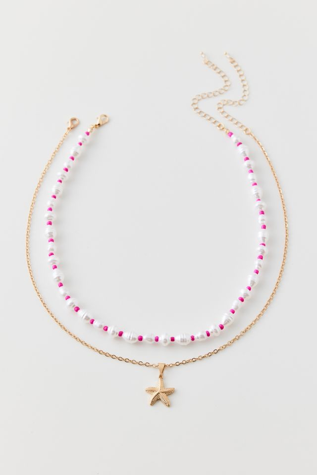 Beachy Neon Pearl & Charm Layering Necklace Set | Urban Outfitters Canada