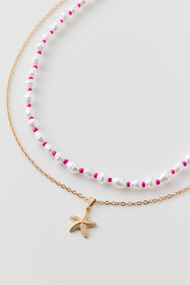 Beachy Neon Pearl & Charm Layering Necklace Set | Urban Outfitters Canada