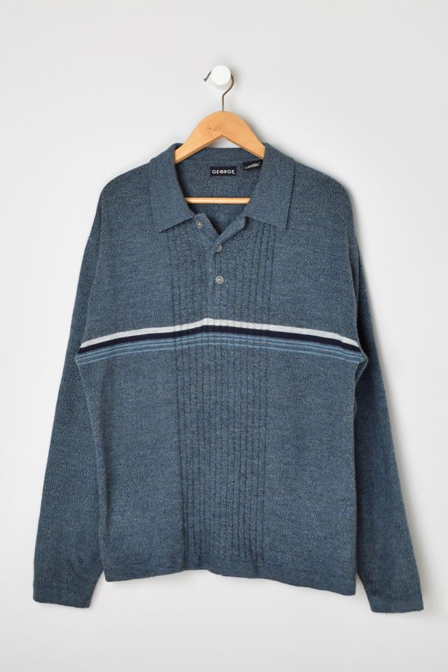 Vintage 90s Slate Blue Marled Button-Collar Sweater | Urban Outfitters